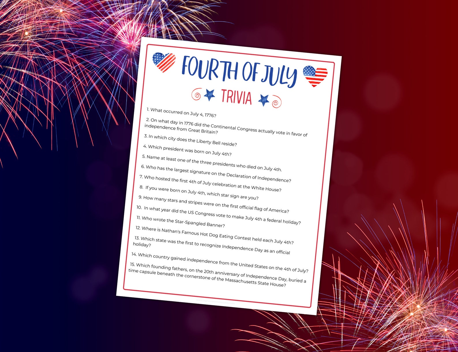 Patriotic Icebreaker: Printable 4th of July Trivia Game, Patriotic ...