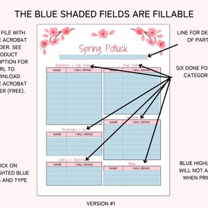 Spring Potluck Sign up Sheet Printable, Food Sign up Sheet, Spring ...