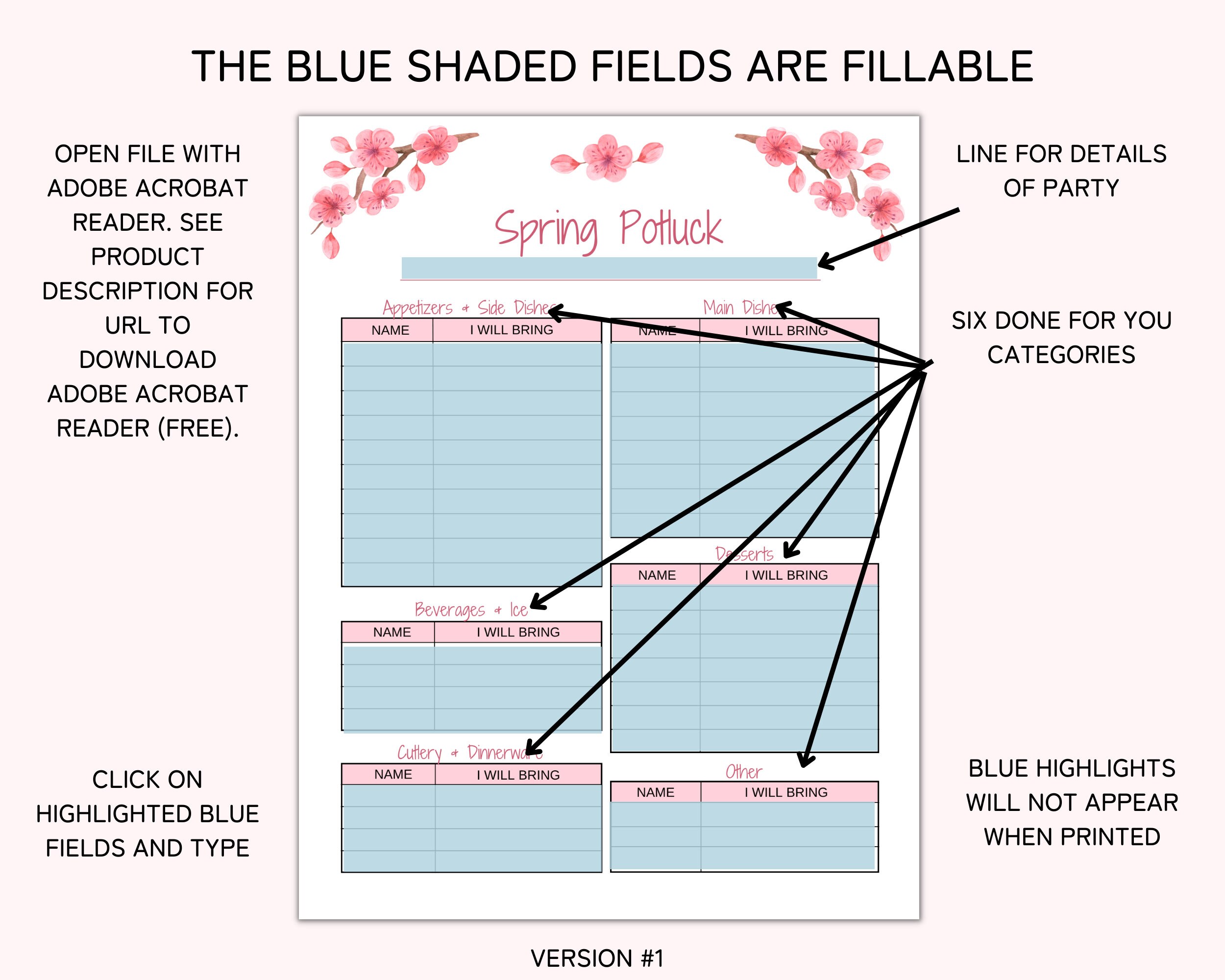 Spring Office Potluck Sign Up Sheet