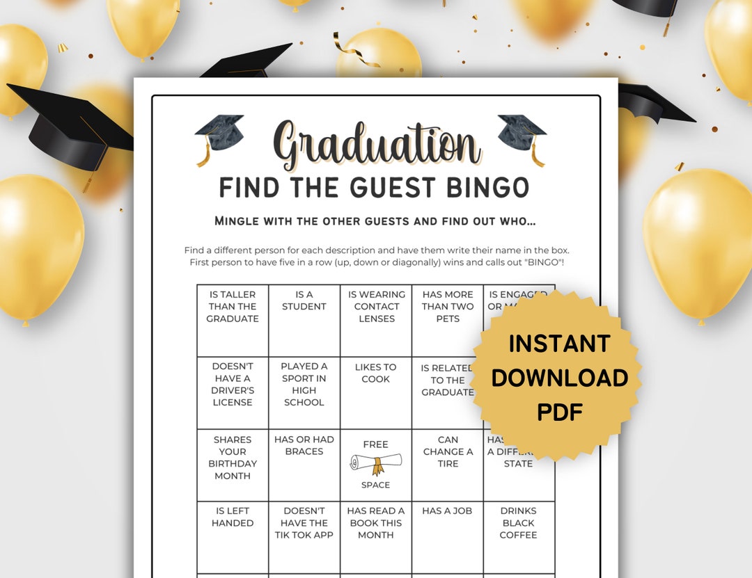 Graduation Find the Guest Bingo Game for Graduation Party, Mix and ...