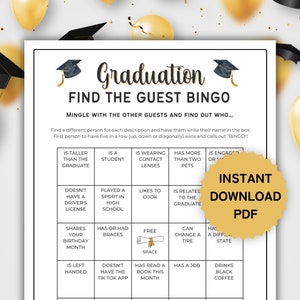 Graduation Find the Guest Bingo Game for Graduation Party, Mix and ...