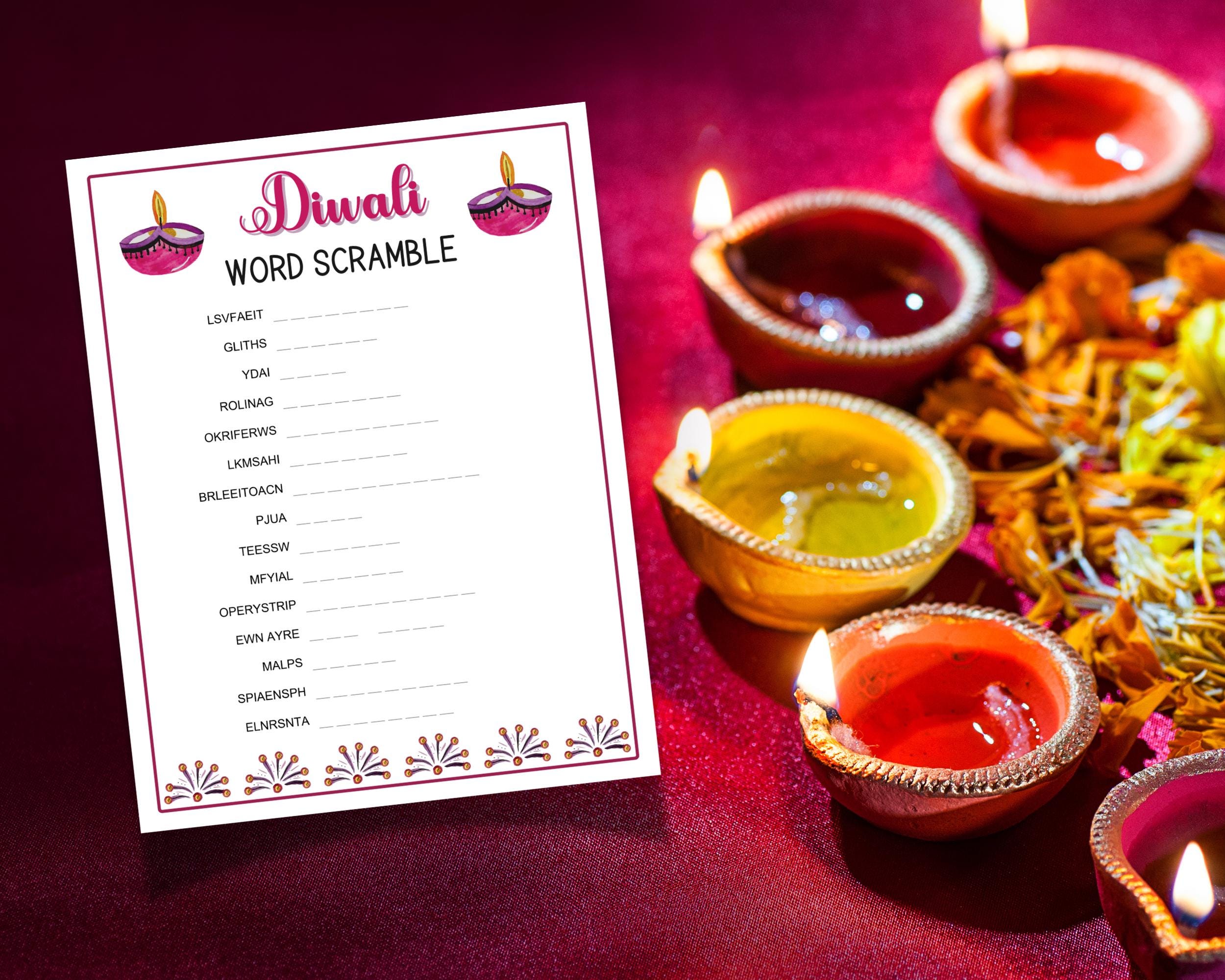 Diwali Word Scramble Game, Diwali Party, Festival of Lights, Printable ...