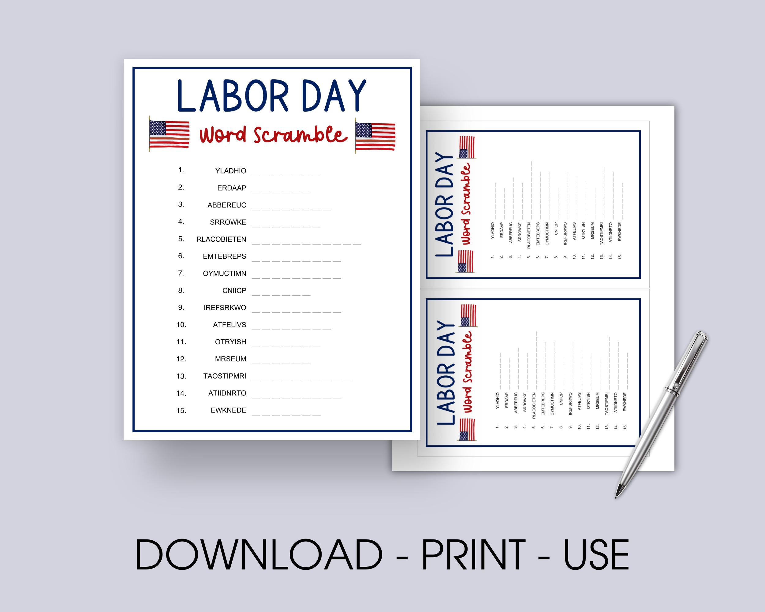 Labor Day Word Scramble Game, Patriotic Games, Labor Day Activities ...