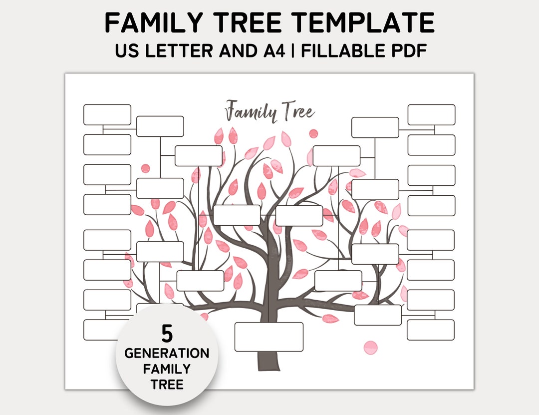 Family Tree Template 5 Generation, Family Tree Chart, Printable for ...