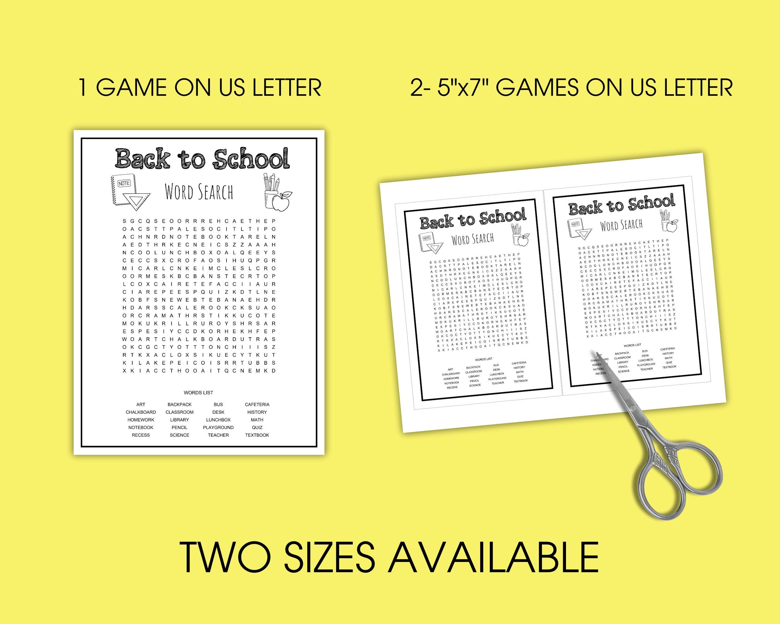 Back to School Word Search Game, First Week Classroom Activity Word ...