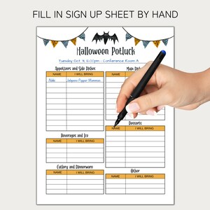 Halloween Potluck Sign up Sheet, Food Sign up Sheet, Halloween Party ...