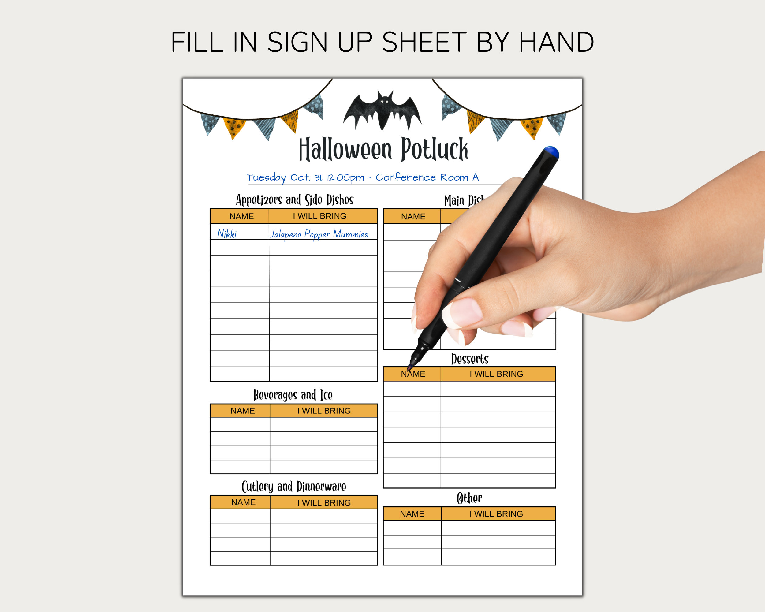 Halloween Potluck Sign up Sheet, Food Sign up Sheet, Halloween Party ...