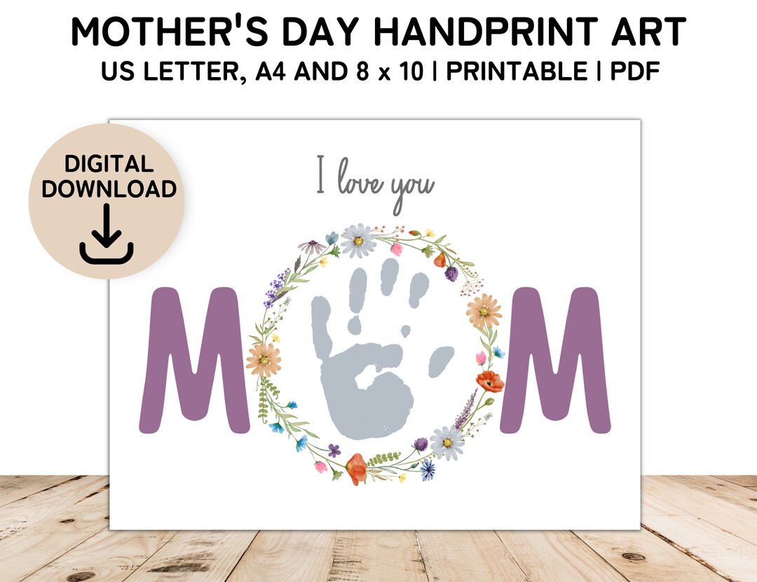 Mother's Day Handprint Art, Printable Handprint Craft, Gift for Mom ...