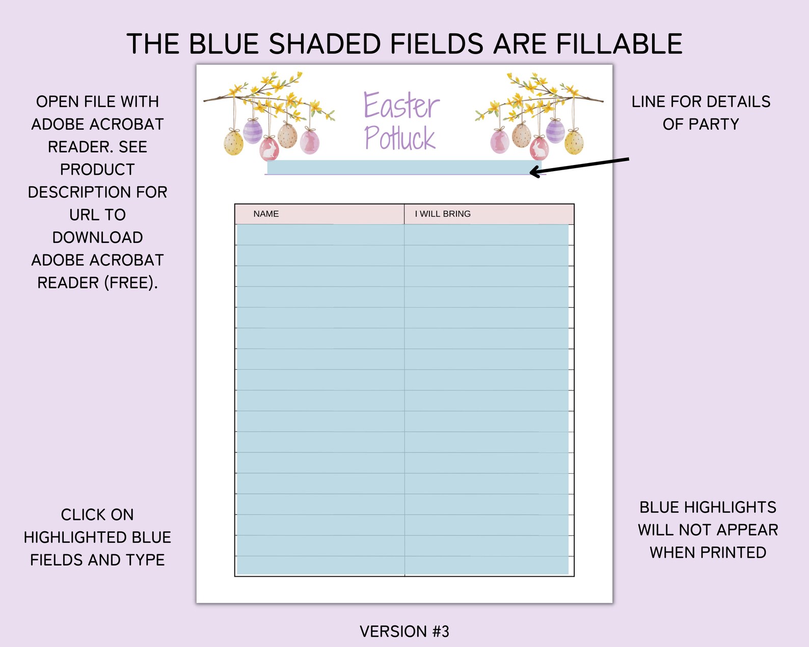 Easter Potluck Sign up Sheet Printable, Food Sign up Sheet, Easter ...