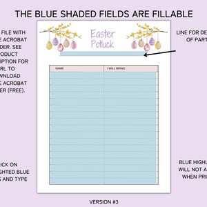 Easter Potluck Sign up Sheet Printable, Food Sign up Sheet, Easter ...