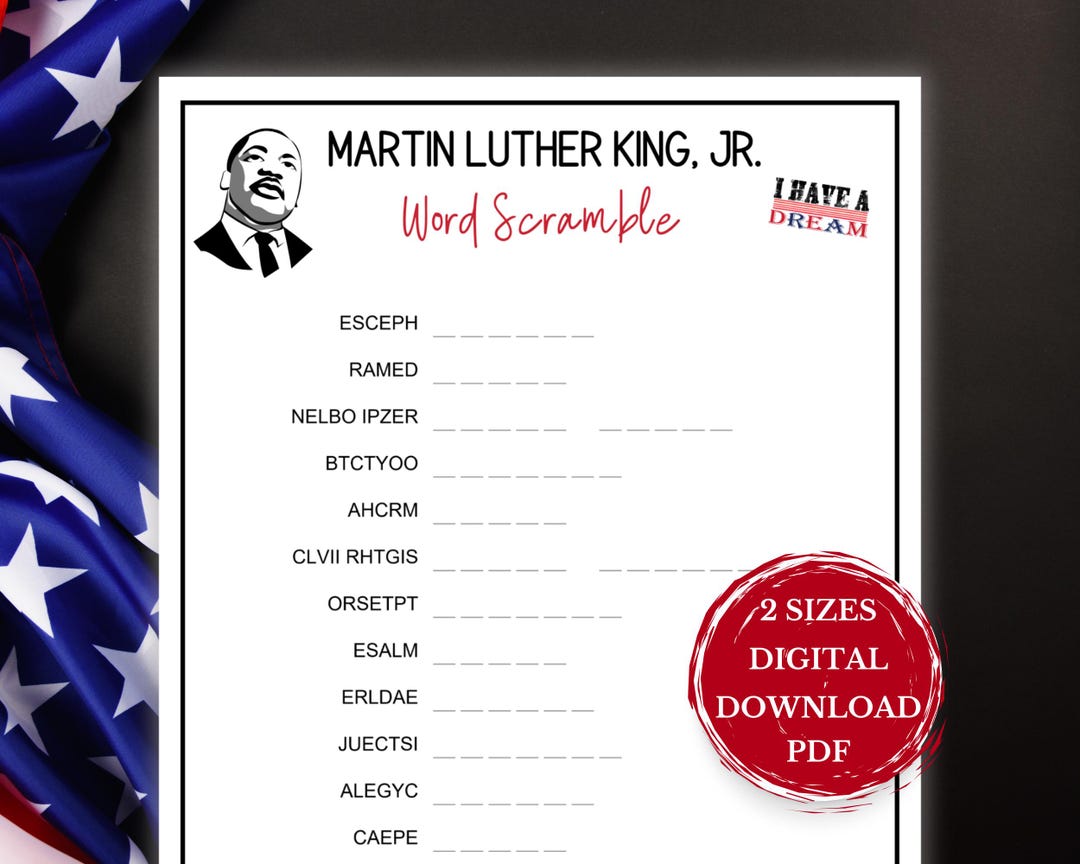 Martin Luther King, Jr. Word Scramble Game, MLK Day Printable Games ...