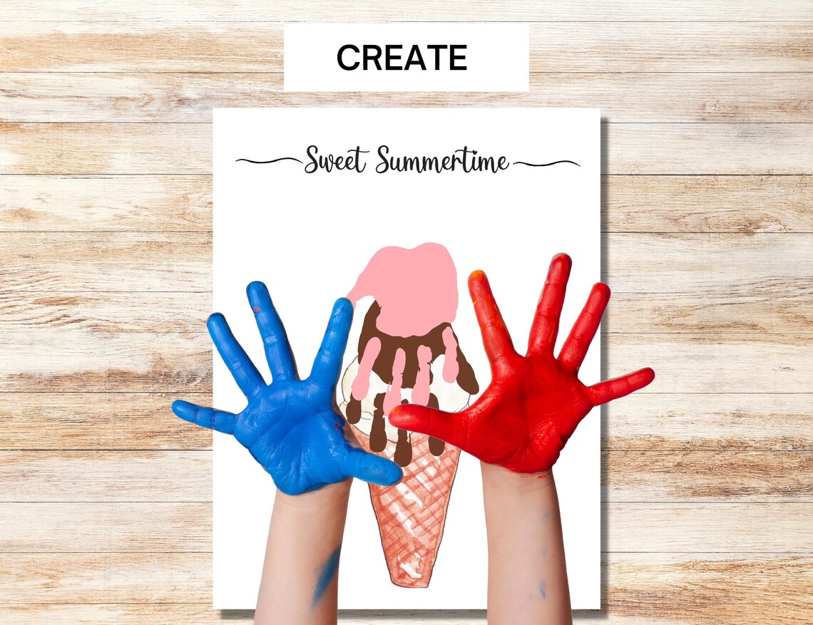 Summer Handprint Art Ice Cream Cone Handprint Craft - Etsy