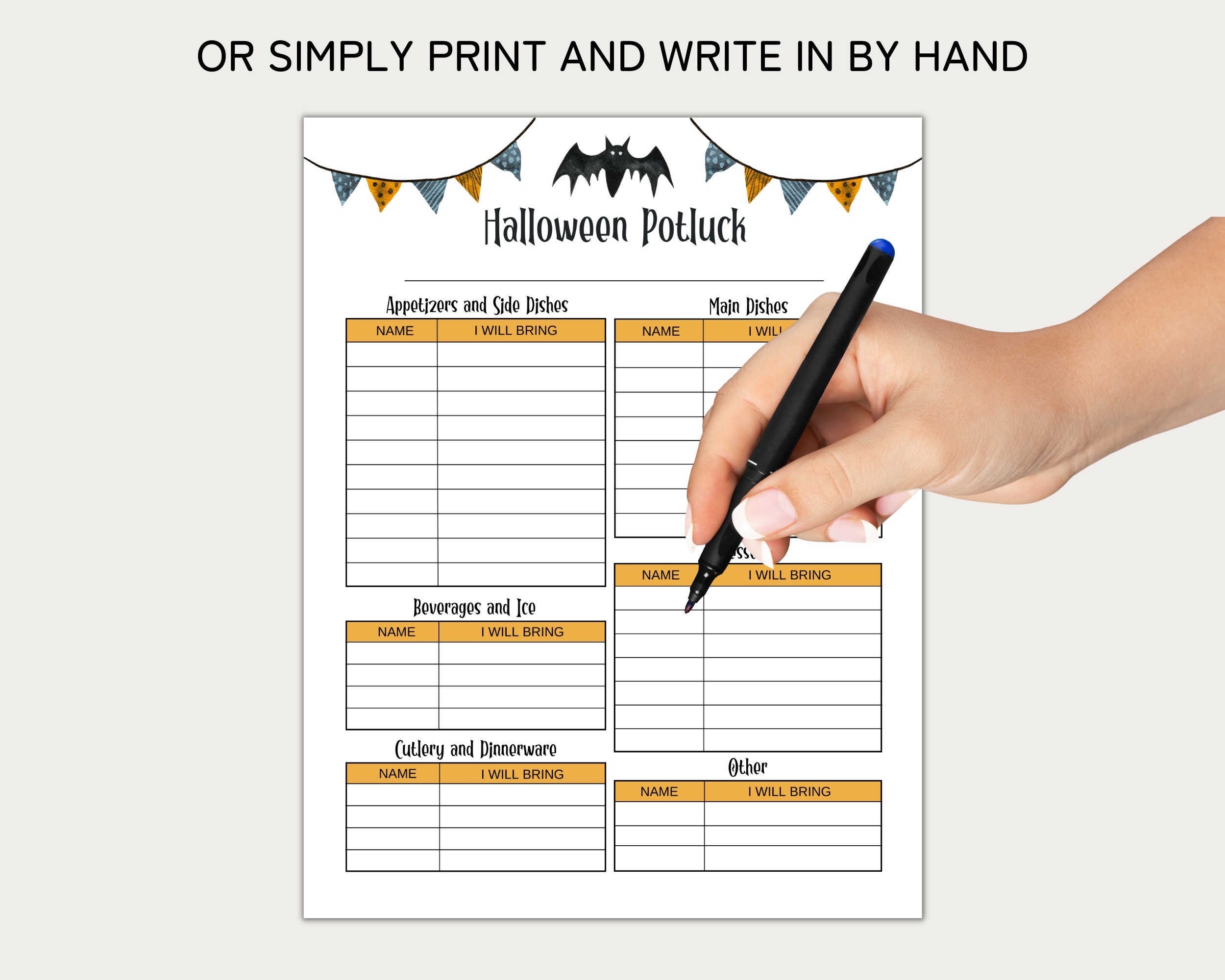 Halloween Printable Potluck Sign up Sheet, Food Sign up Sheet ...