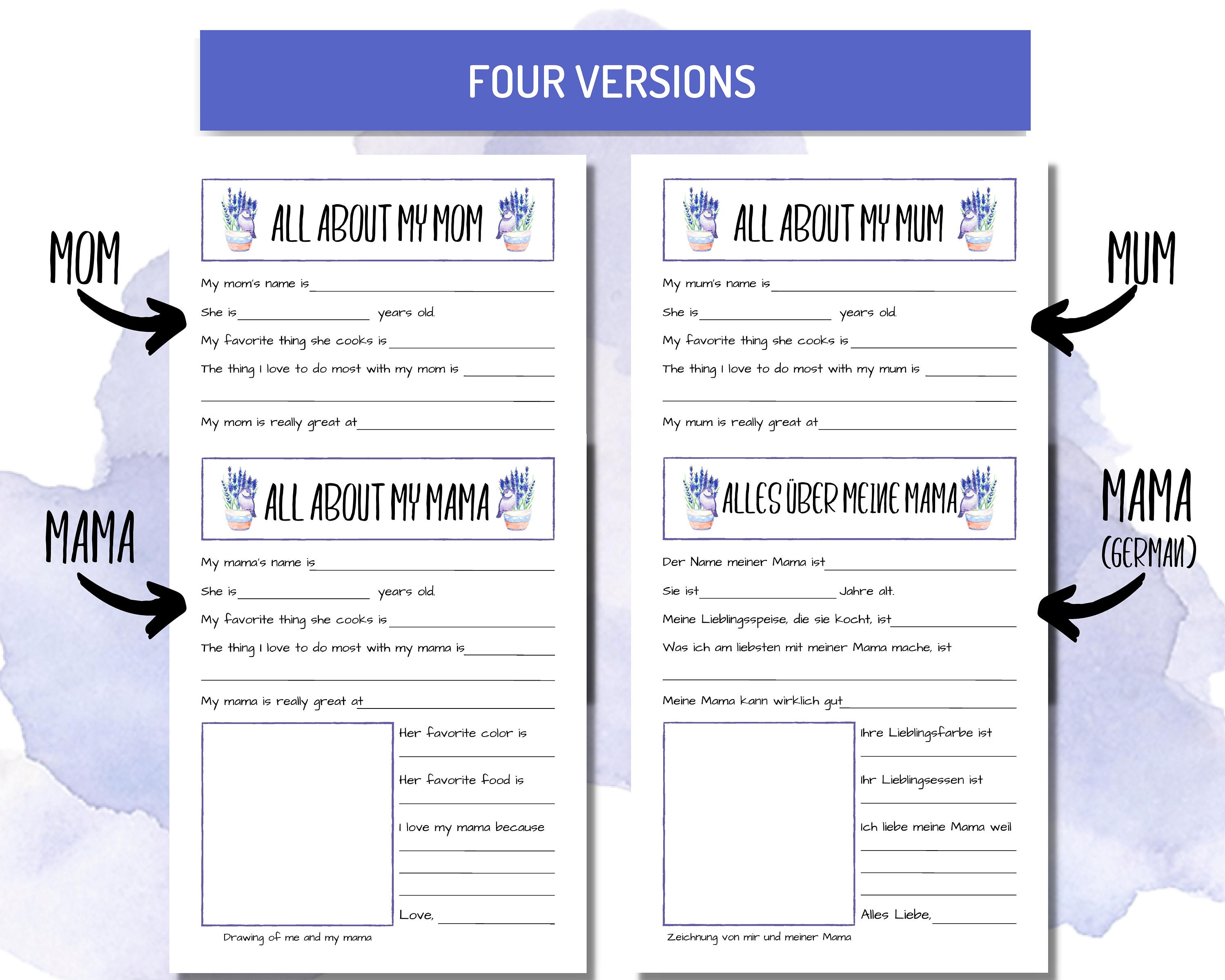All About My Mom Printable Questionnaire, Mother's Day Classroom ...