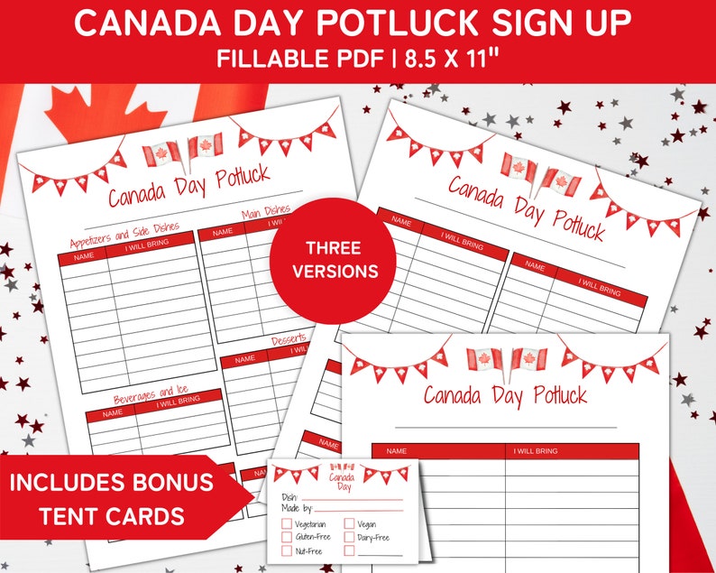 Canada Day Printable Potluck Sign up Sheet, Food Sign up Sheet ...
