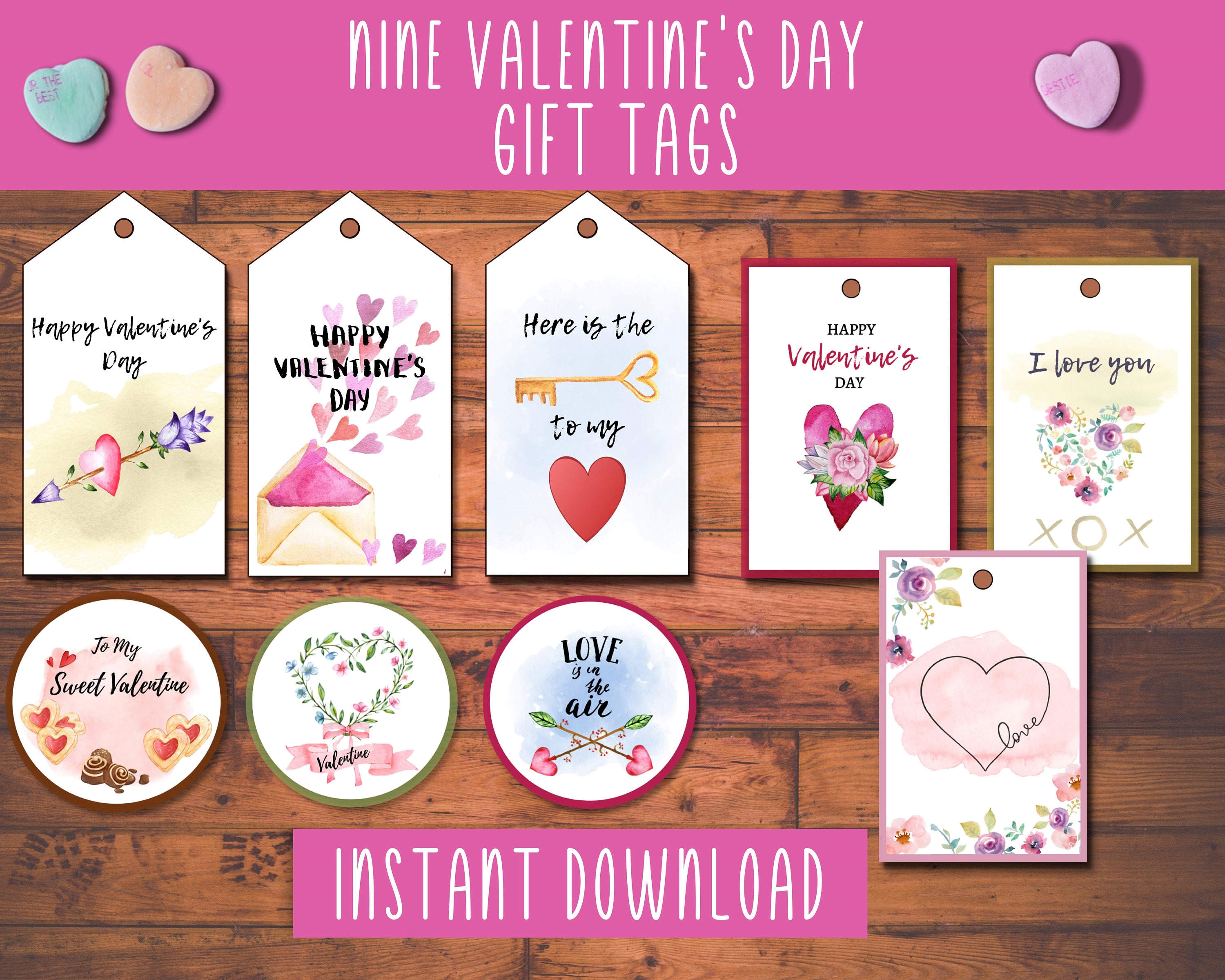 Valentine's Day Gift Tags Printable, Valentine Favor Tags, Instant ...