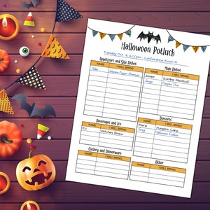 Halloween Potluck Sign up Sheet, Food Sign up Sheet, Halloween Party ...