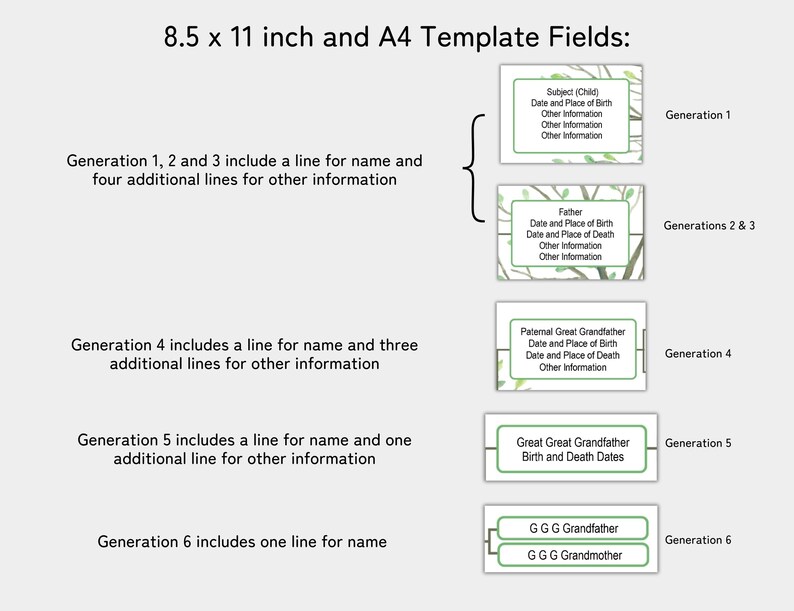 Fillable 6 Generation Family Tree Template, Ancestry Chart PDF ...