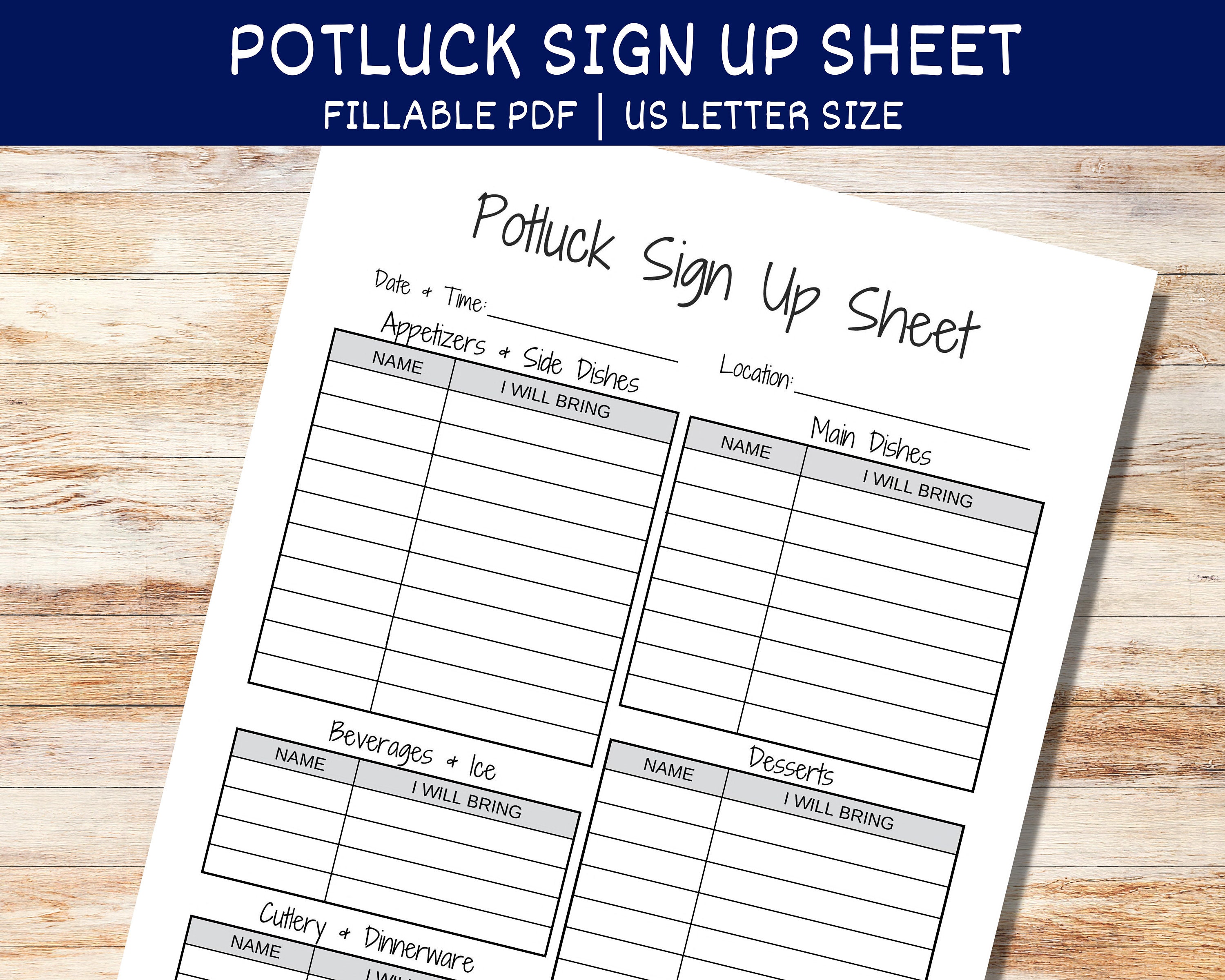 Potluck Sign up Sheet Printable, Food Sign up Sheet, Potluck Party ...