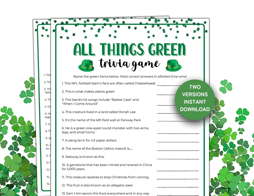 St. Patrick's Day Green Trivia Game, Printable St. Patrick's Day Games ...