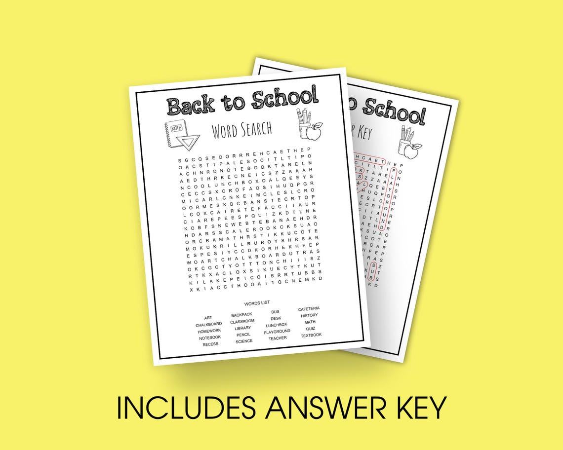 Back to School Word Search Game, First Week Classroom Activity Word ...