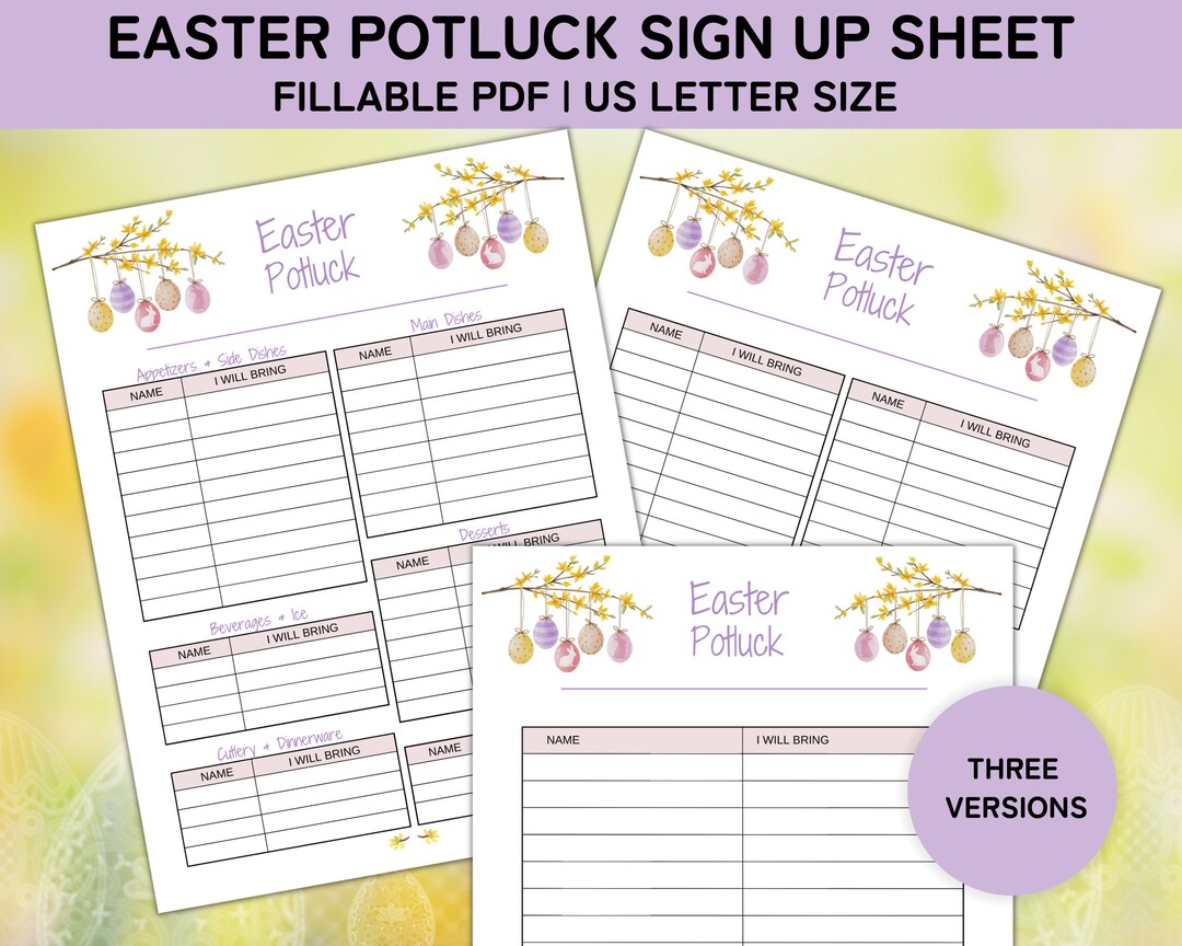 Easter Potluck Sign up Sheet Printable, Food Sign up Sheet, Easter ...