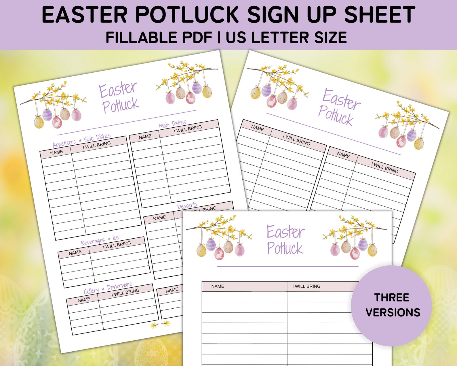 Easter Potluck Sign up Sheet Printable, Food Sign up Sheet, Easter ...