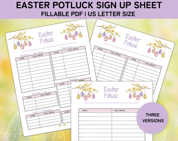 Easter Brunch & Potluck Sign up Sheet, Easter Food Sign up Sheets ...