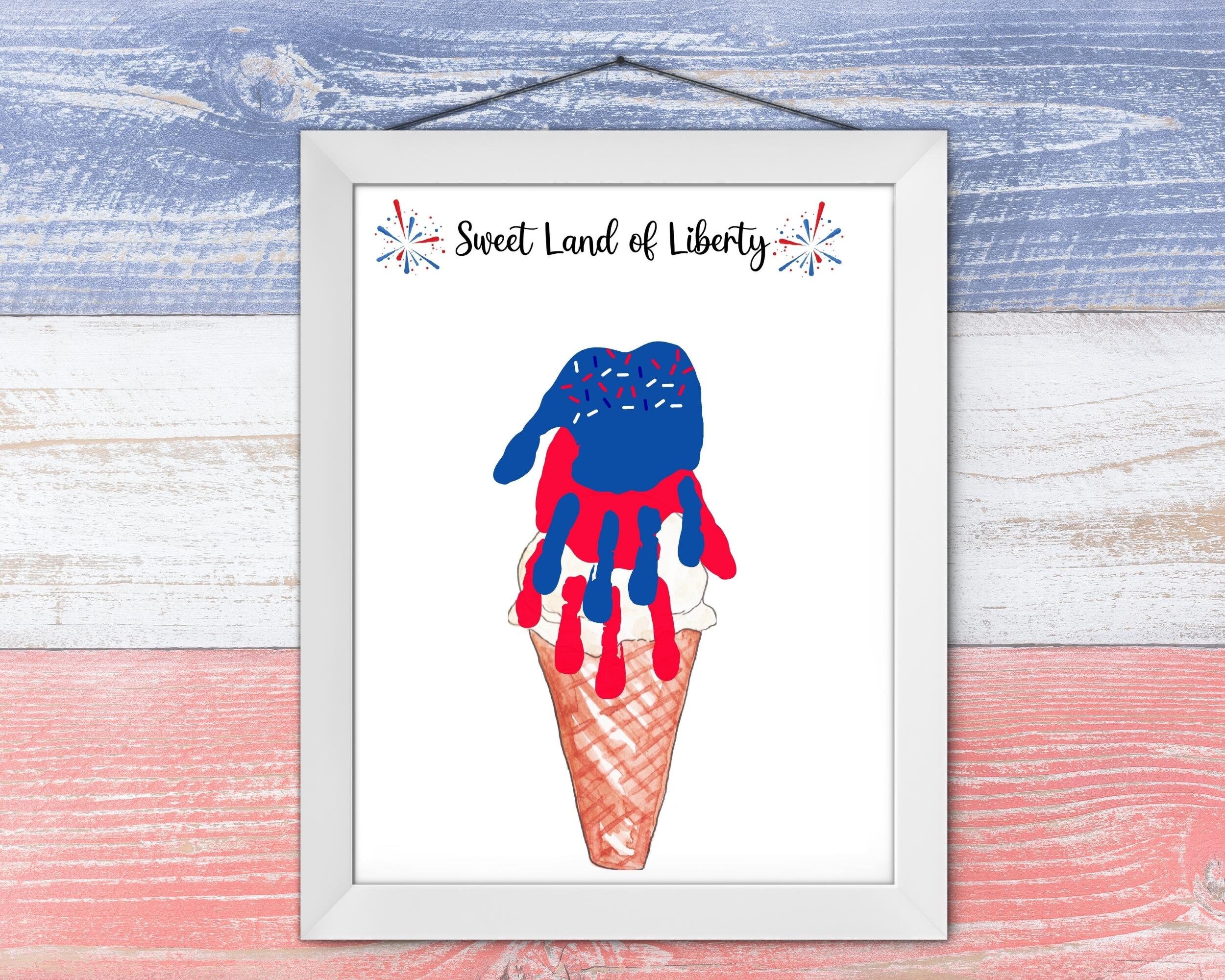 Fourth of July Handprint Art, Printable Summer Keepsake, Ice Cream Cone ...
