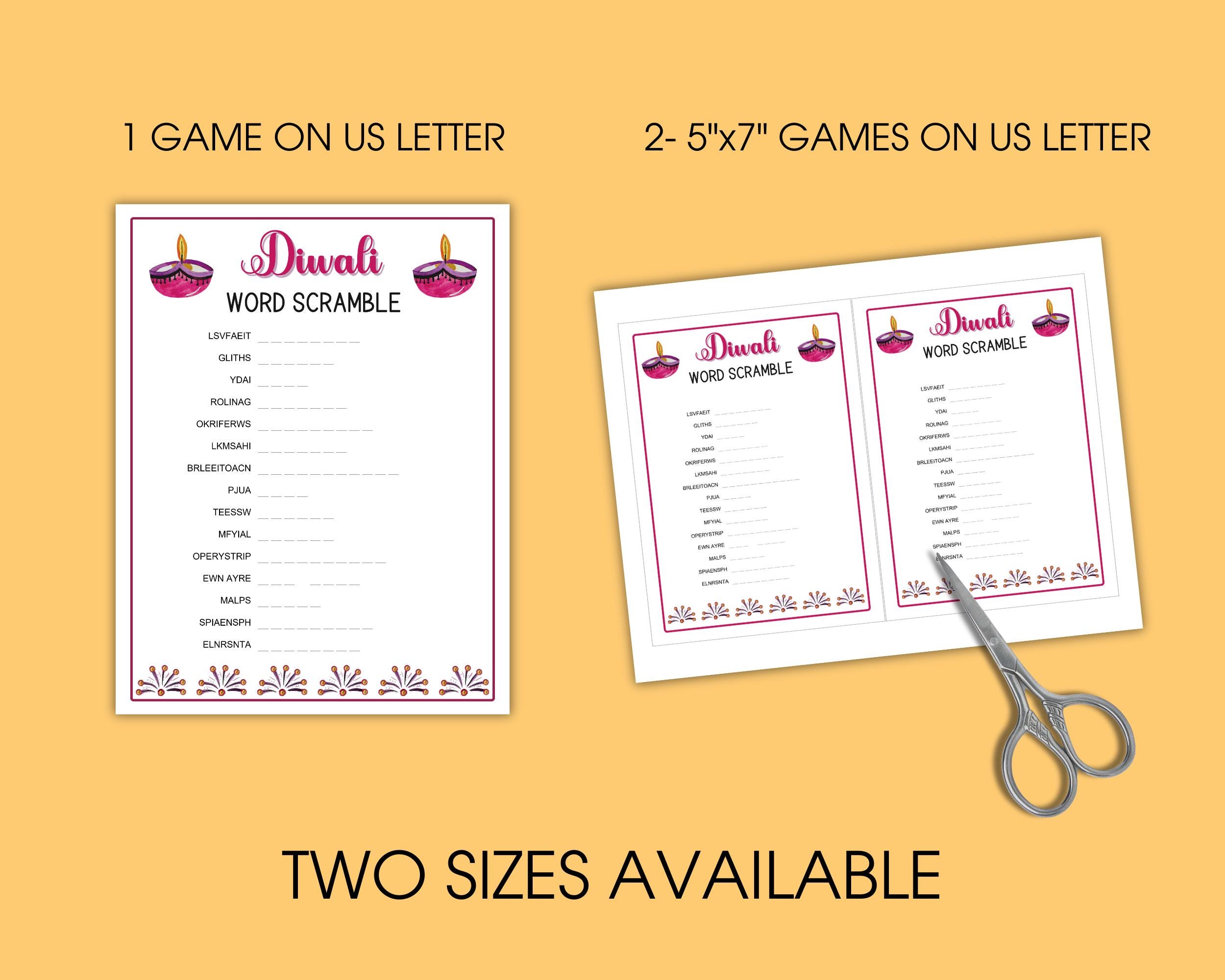 Diwali Word Scramble Game, Diwali Party, Festival of Lights, Printable ...