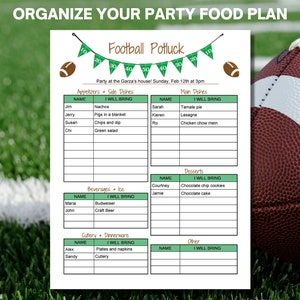 Football Party Potluck Sign up Sheet Printable, Food Sign up Sheet ...