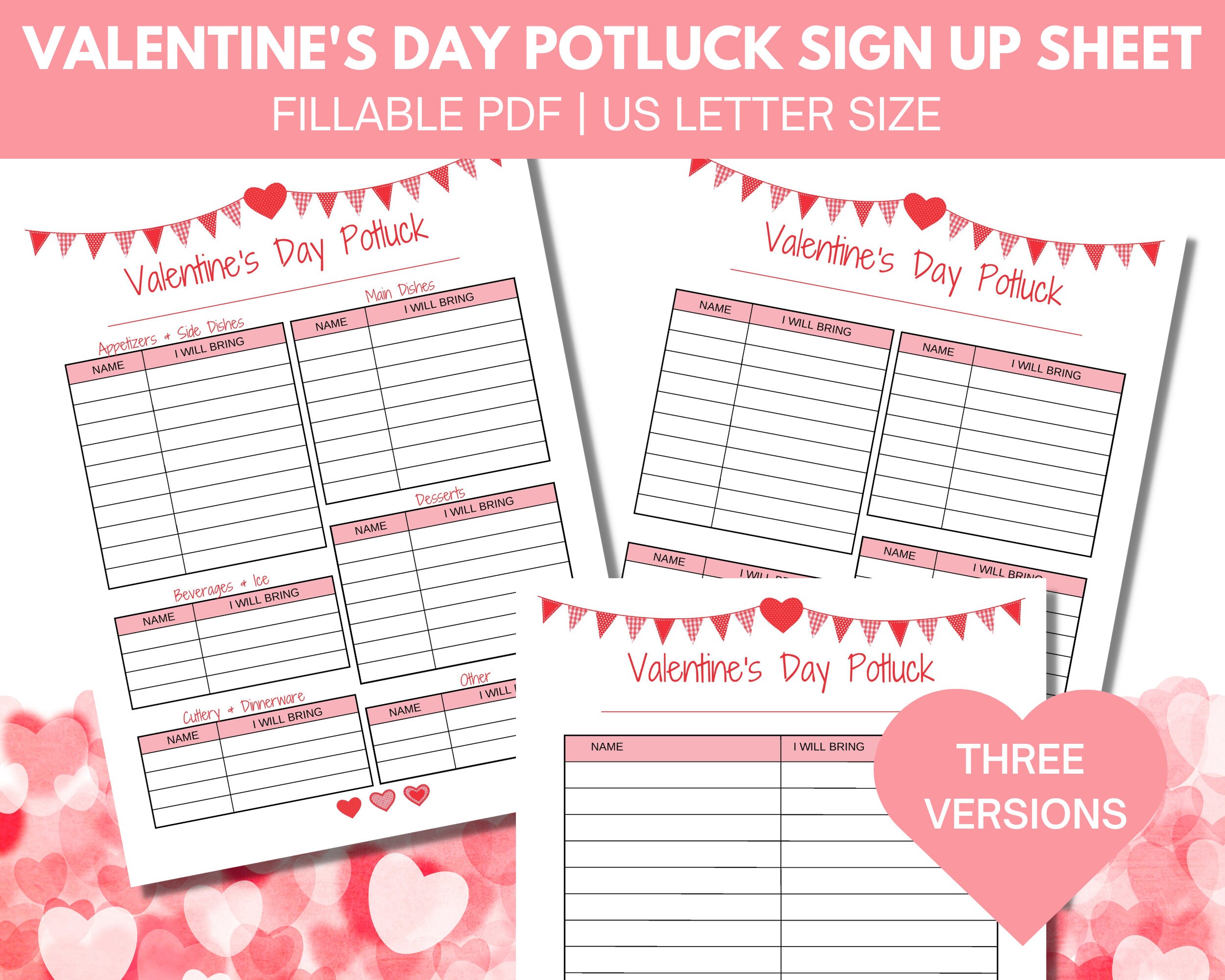 Valentine's Day Potluck Sign up Sheet Printable, Food Sign up Sheet ...