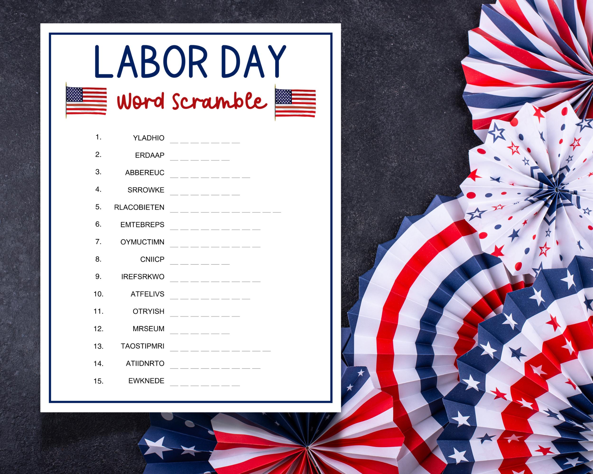 Labor Day Word Scramble Game, Patriotic Games, Labor Day Activities ...