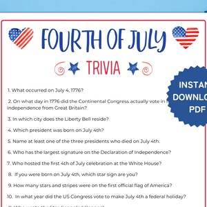 Patriotic Icebreaker: Printable 4th of July Trivia Game, Patriotic ...
