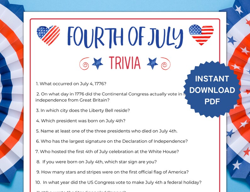 Patriotic Icebreaker: Printable 4th of July Trivia Game, Patriotic ...