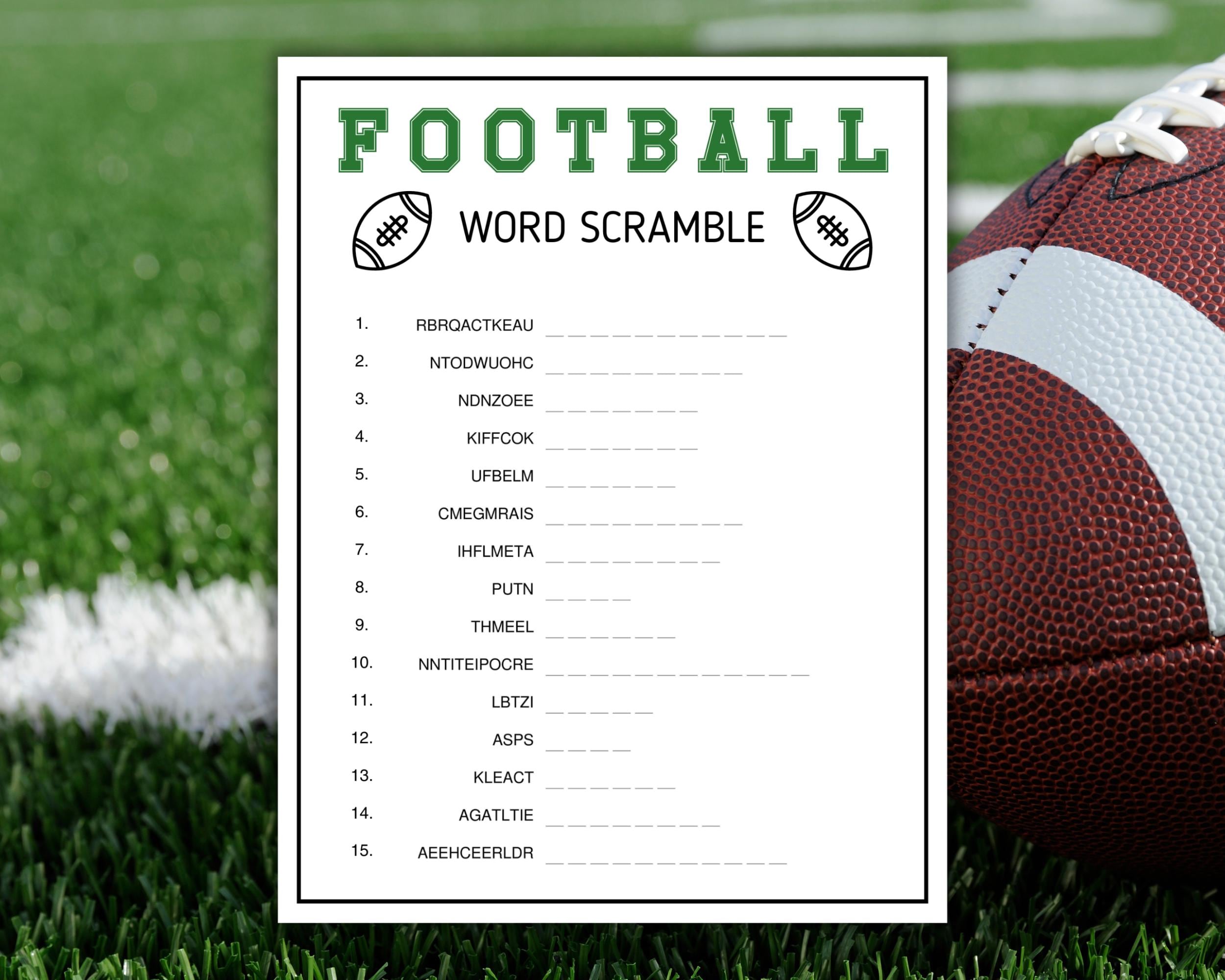 Football Word Scramble Game, Football Theme Party Games, Birthday Party ...