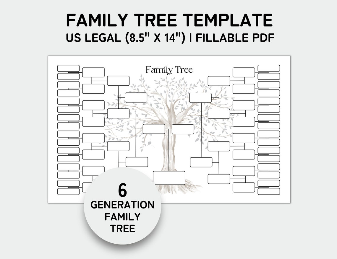 Family Tree Template 6 Generation, Family Tree Chart, Printable for ...