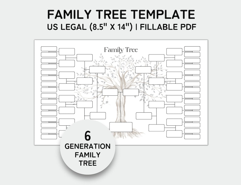 Family Tree Template 6 Generation, Family Tree Chart, Printable for ...