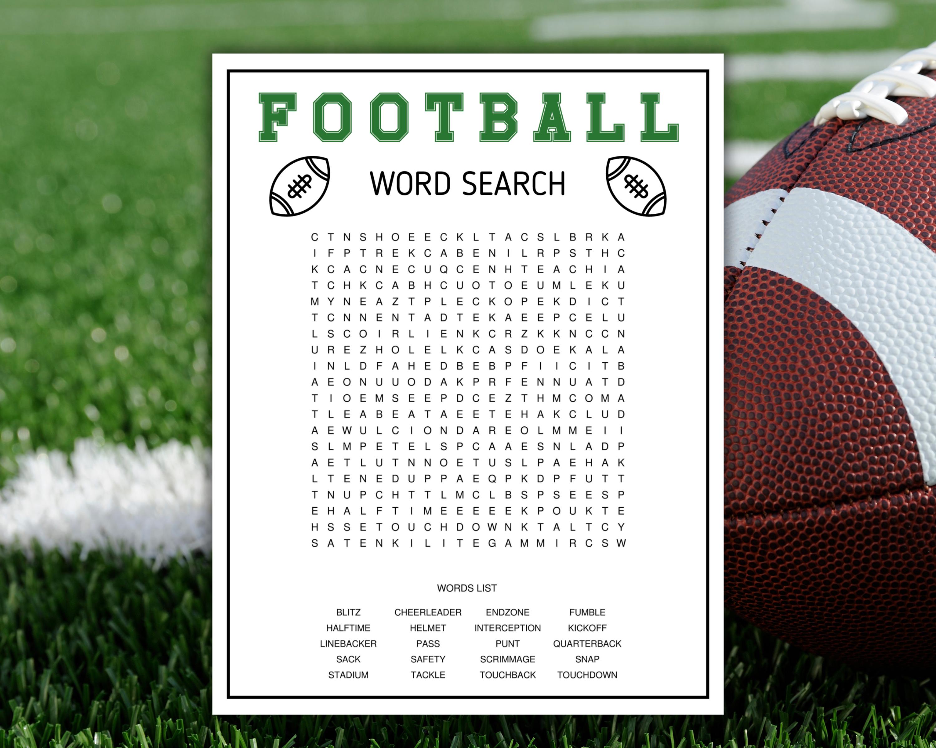 Football Word Search Game, Football Theme Party Games, Birthday Party ...