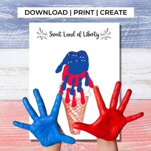 Fourth of July Handprint Art, Printable Summer Keepsake, Ice Cream Cone ...