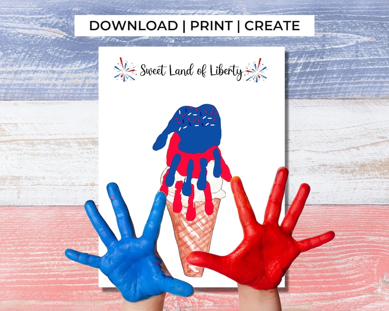 Fourth of July Handprint Art, Printable Summer Keepsake, Ice Cream Cone ...