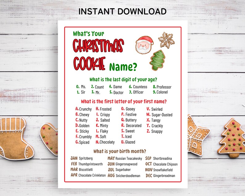 What's Your Christmas Cookie Name Game and Christmas Name Tags ...