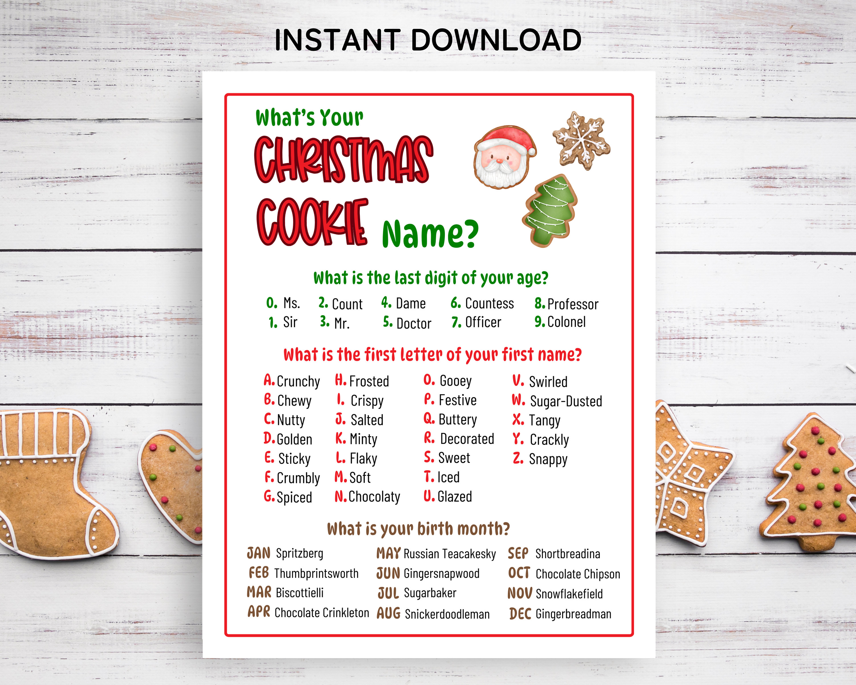 What's Your Christmas Cookie Name Game and Christmas Name Tags ...