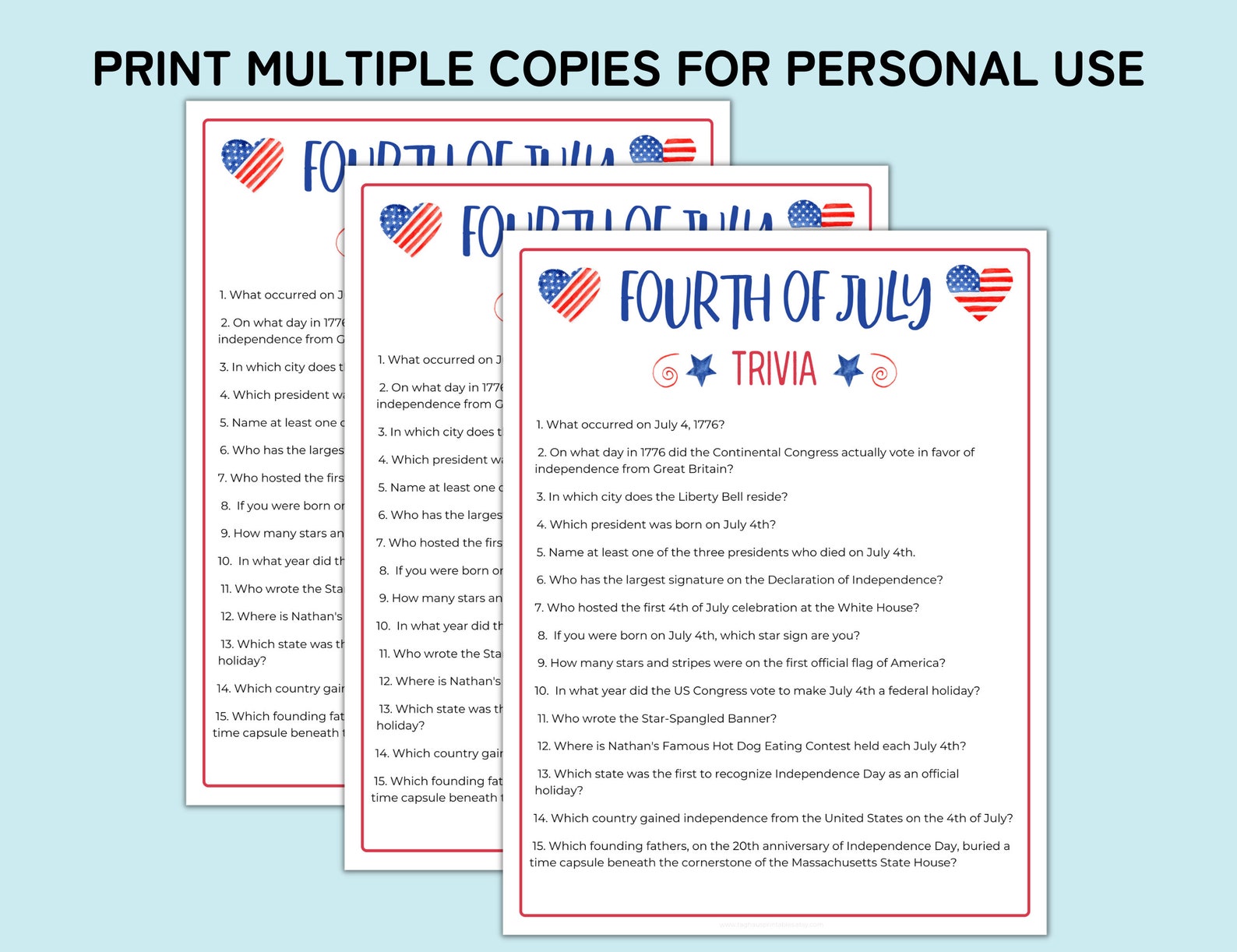 Patriotic Icebreaker: Printable 4th of July Trivia Game, Patriotic ...