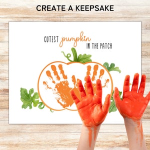 Pumpkin Handprint Art, Fall Handprint Craft, Halloween Pumpkin ...