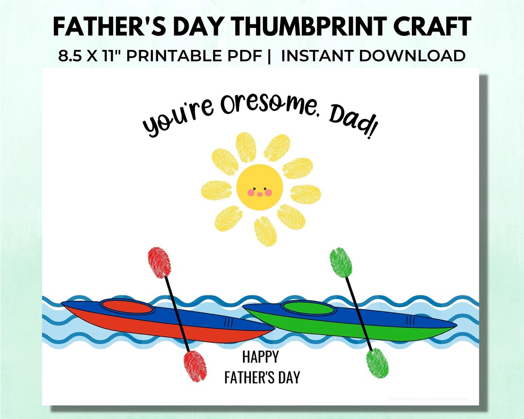 Father's Day Thumbprint Craft, Printable Kid's Card, PDF, Keepsake Gift ...