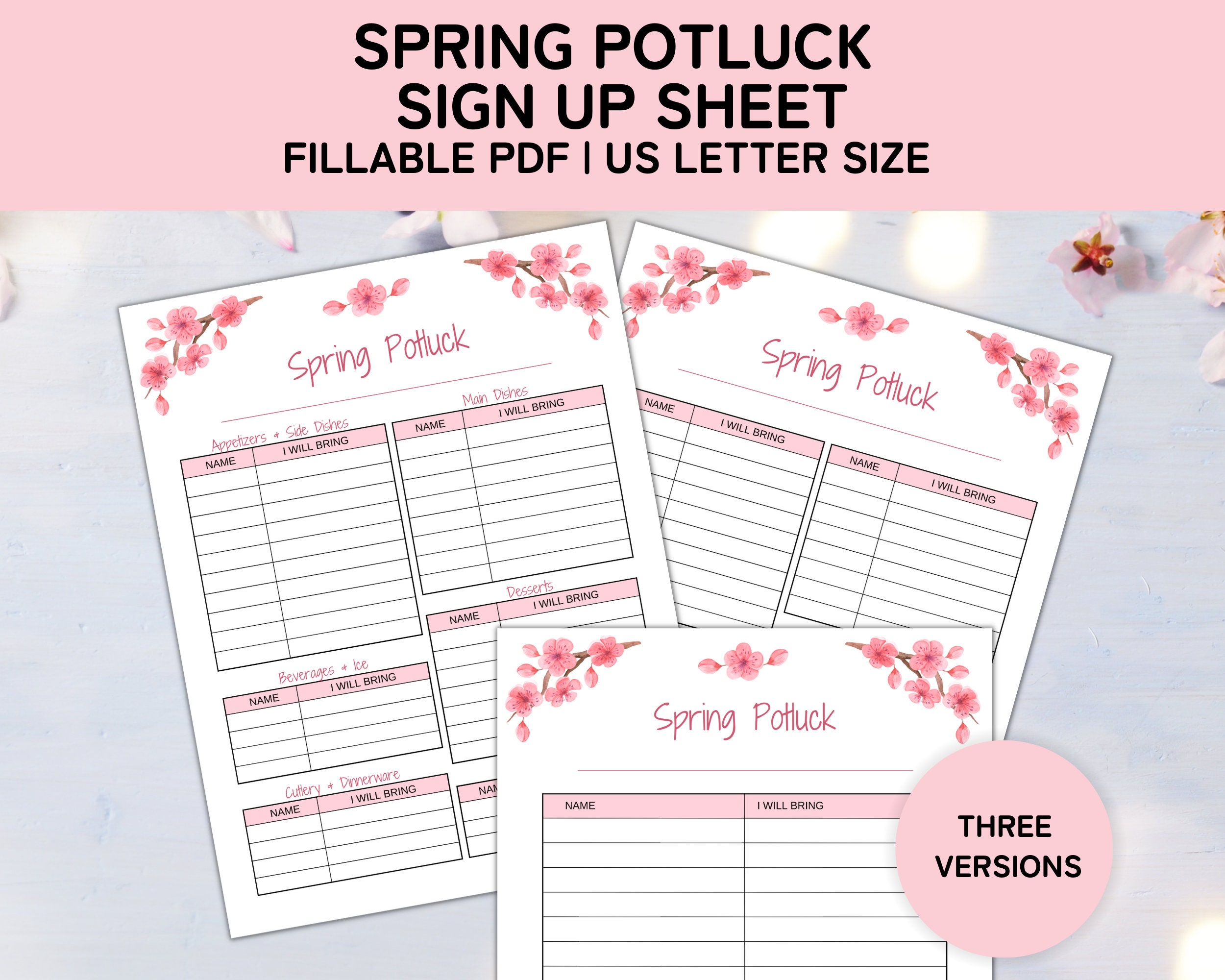 Spring Potluck Sign up Sheet Printable, Food Sign up Sheet, Spring ...