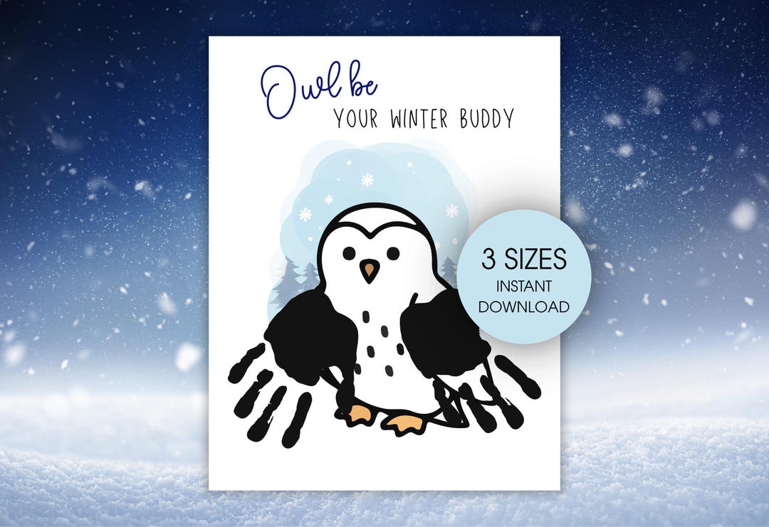 Winter Handprint, Snowy Owl Handprint Art, Winter Printable Handprint ...
