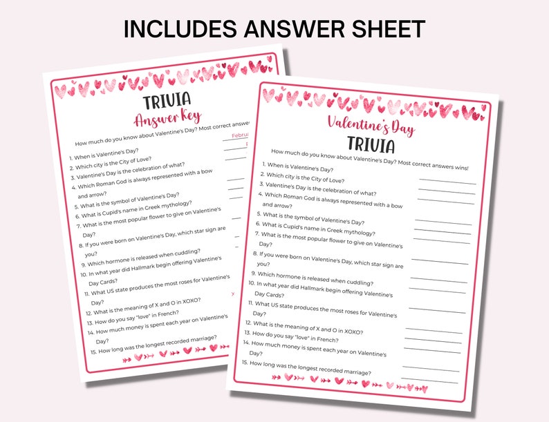 Valentines Day Trivia Game, Printable Valentines Day Party Games ...