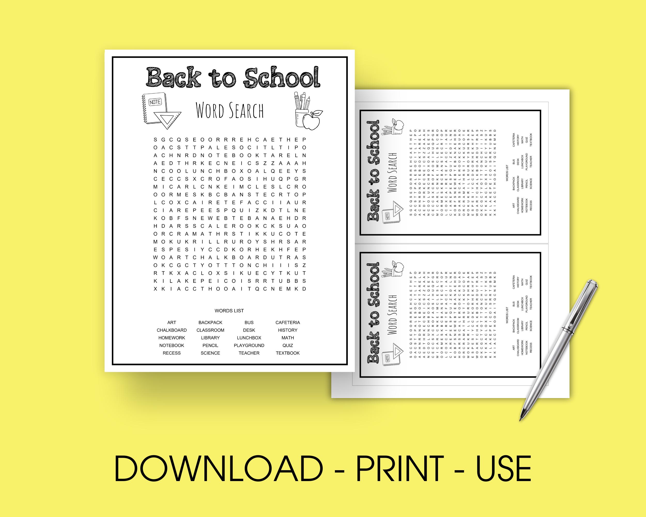 Back to School Word Search Game, First Week Classroom Activity Word ...